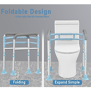 Delog Stand Alone Toilet Safety Rail - Adjustable Width & Height Fit Any Toilet, Medical Toilet Frame for Elderly Handicap Disabled, Folding Handrails
