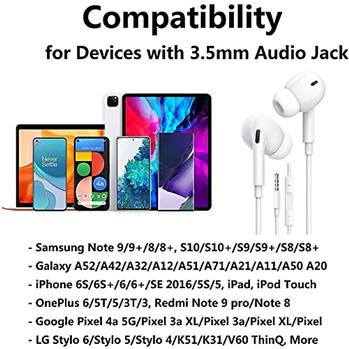 EXECCZO [2 Pack] 3.5mm in-Ear Wired Earbuds Earphones Headphones with Built-in Microphone & Volume Control Compatible with iPhone 6s plus/6/5s/5c/S10/iPad/Android & 3.5 mm Devices Plug and Play