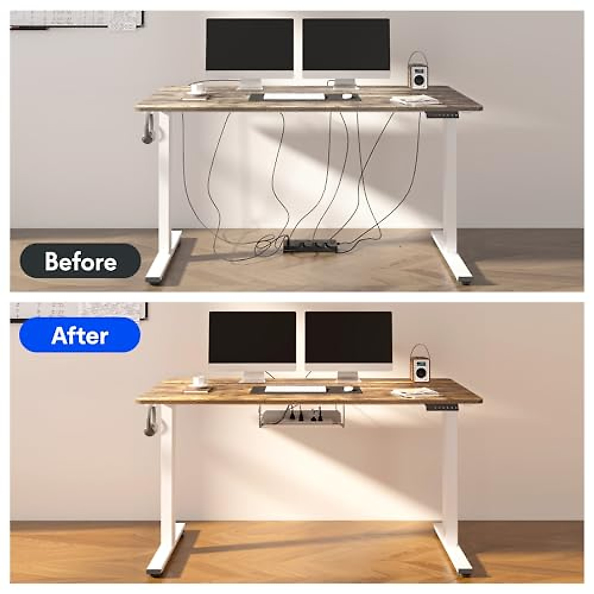 FLEXISPOT EN2 Whole-Piece Standing Desk with Clamp Power Strip, 55 x 28 Electric Stand Up Height Adjustable Desk with Cable Management (Black Frame + 55" Rustic Brown Desktop, 2 Packages)