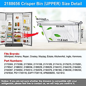 [2 Pack] Upgraded 2188656 Fridge Crisper Drawer (UPPER) & 2188664 Crisper Bin (LOWER) Replacement for Whirlpool Kenmore Refrigerator Drawers with Humidity Control,WP2188656 for Whirlpool Fridge Drawer