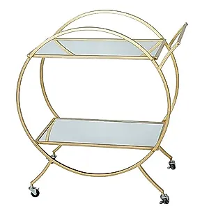 VLOBAOM 2-Tier Round Bar Serving Cart with Mirror Glass Shelves, Golden Dining Car Trolley, Standing Shelf Units, Flower Stand Display Rack,27''Dx15''Wx29''H,Gold