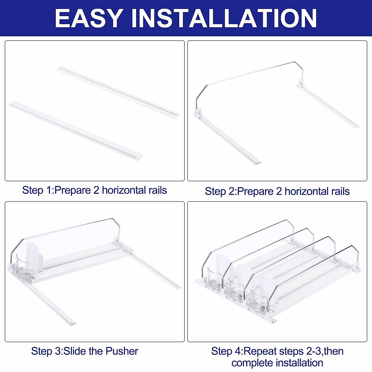 uxcell 6pcs Soda Can Organizer for Refrigerator, Self-Pushing Drink Organizer for Fridge, Width Adjustable Drink Dispenser Beverage Pusher For Pantry Vending Machine, White