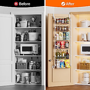 Delamu Over the Door Pantry Organizer, 6-Tier Pantry Organizers and Storage, Metal Cabinet Door Organizer, Hanging Spice Rack Shelves for Home & Kitchen, D5 x W18 x H50 inch, White