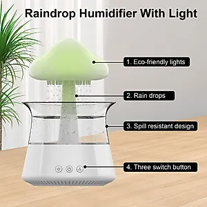 Cloud Rain Humidifier for Bedroom & Large Room Water Drip Humidifier with Remote Waterfall Lamp Mushroom Humidifier Rain Sounds White Noise Humidifier Air Humidifiers for Bedroom Desk (White)