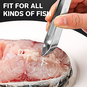 3 Pcs Fish Bone Tweezers, Stainless Steel 2 Flat and 1 Slant Tweezers, maxin Pliers Remover Tool for Remove Fish Bones, Needle Dones, Scales
