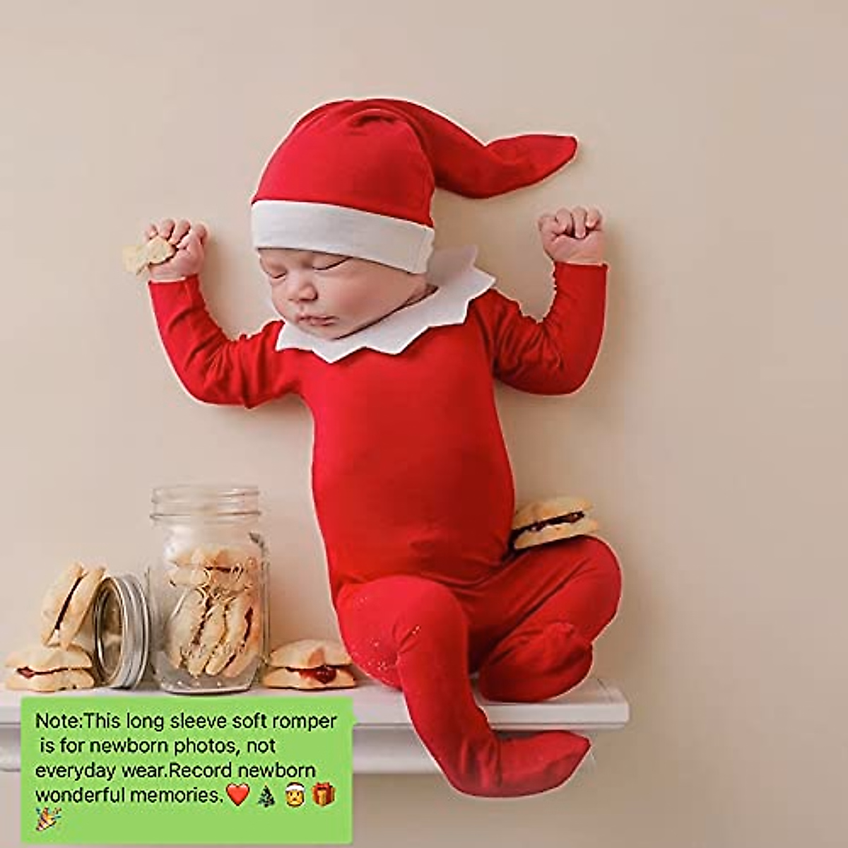 ForBaysy Newborn Baby Christmas Photo Props Outfit Infant Boys Girl Photoshoot Costume Red jumpsuit With Xmas Hat