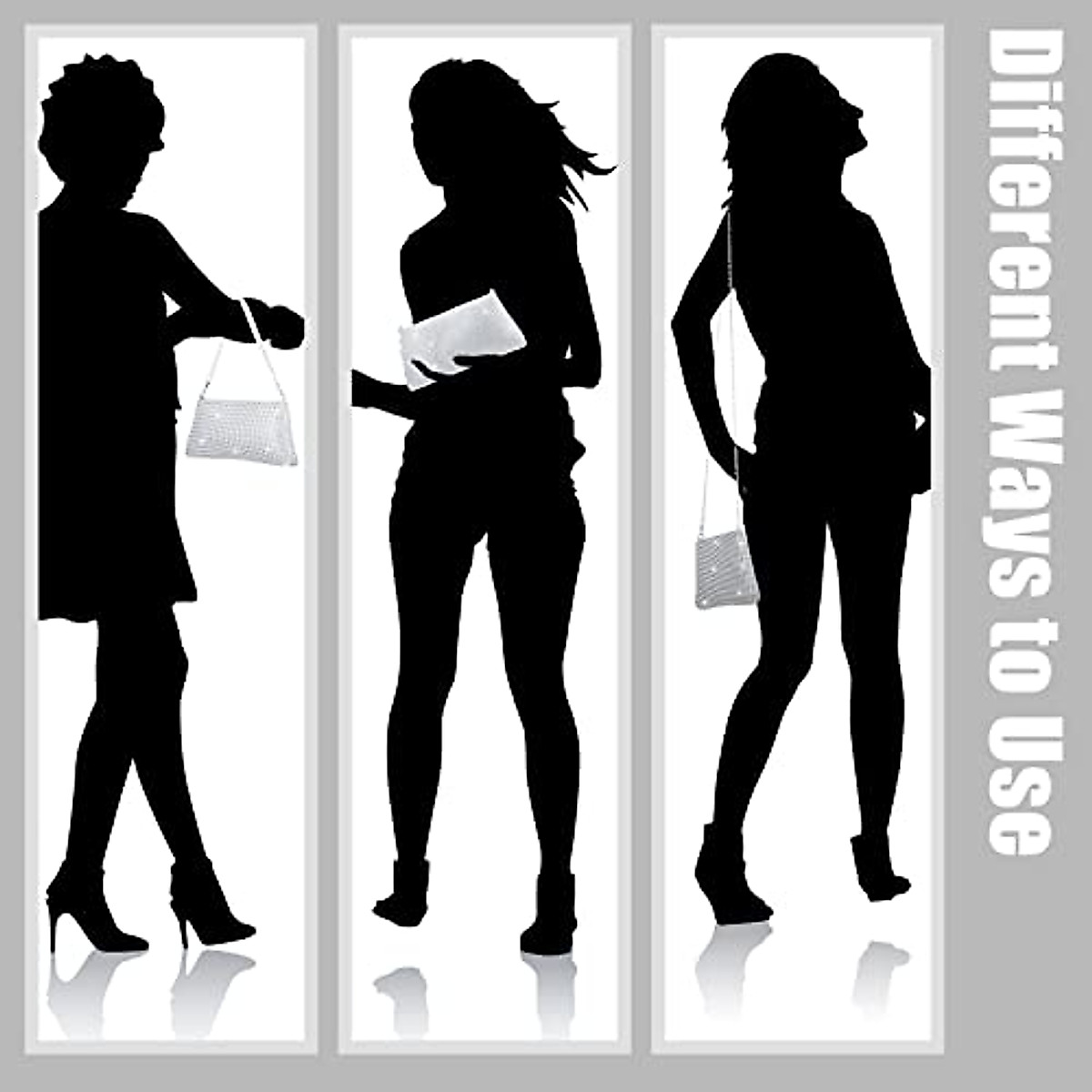 4 Pieces Silver Clutch Purses and Rhinestone Jewelry Set for Women Evening Diamond Sparkly Purses Necklace Bracelet Earrings for Wedding Bridal Party (Rhinestone Style)