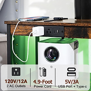 LOAKEKEL Night Stand Set 2, Nightstand with Charging Station, LED End Tables with USB C Port and Outlets, Bedside Table with 2 Fabric Drawers for Bedroom, Rustic Brown, HNS022BR