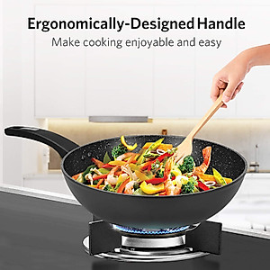 KOCH SYSTEME CS 12'' Black Wok with Lid, Ultra Non Stick Frying Pan with Glass Cover, Marble Coating Deep Frying Pan with APEO & PFOA-Free, Aluminum Stir Fry Pan, Induction Compatible