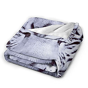 White Tiger Blanket 60 X 50 Inch Lightweight Flannel Fuzzy Blanket Aesthetic Microfiber Cozy Soft and Warm All Seasons Fleece Cool Plush Blanket for Couch Bed Sofa Farmhouse