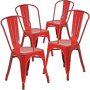 Flash Furniture Commercial Grade 4 Pack Red Metal Indoor-Outdoor Stackable Chair