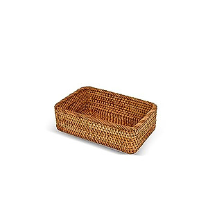 Rattan Serving Tray, Hand Woven Basket, Home Decor Organizer Tray for Breakfast, Tea, Snack, Fruit, Coffee Storage (Rec Small)