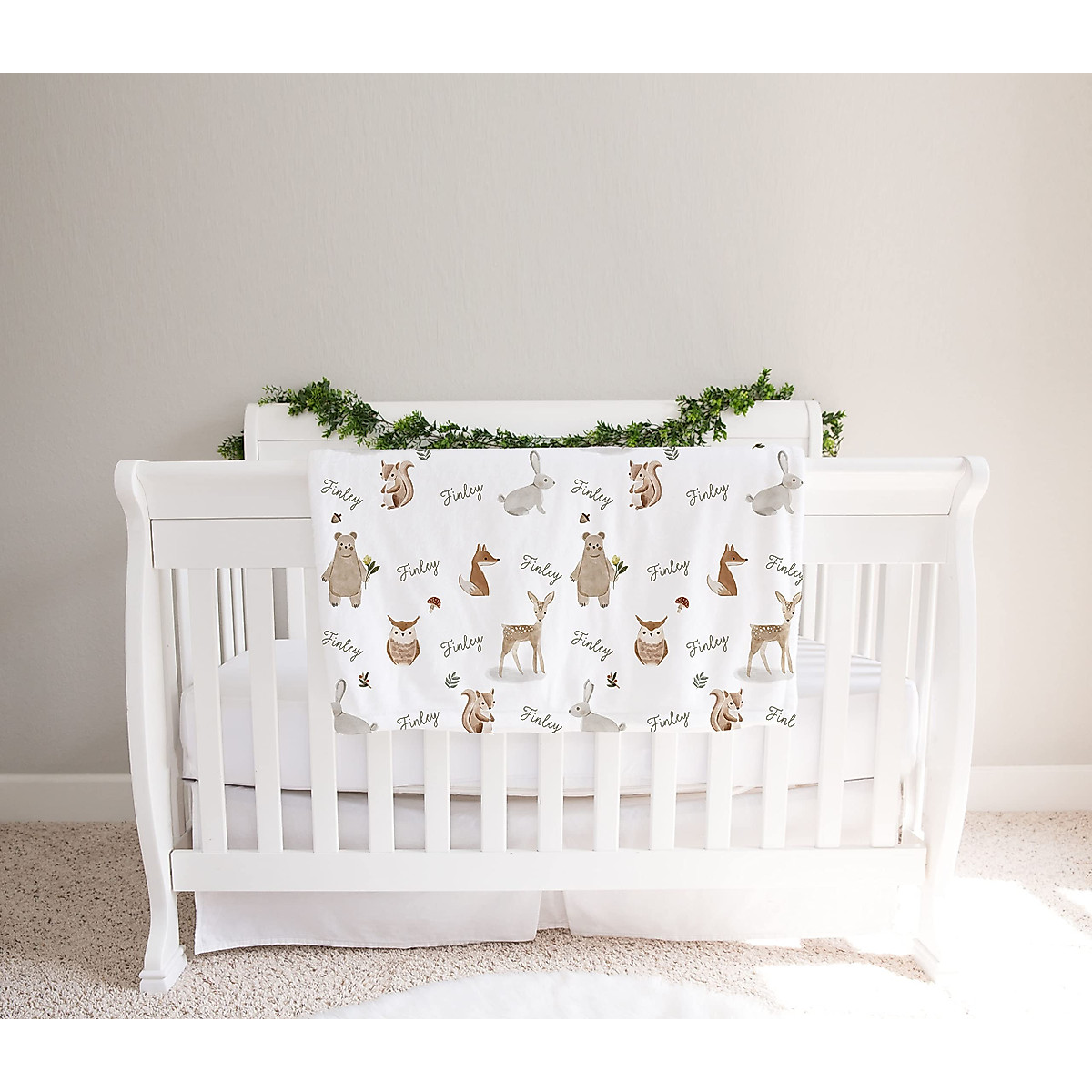 Stork Wares Boho Woodland Animals Unisex Baby Swaddle Blanket, White, 30x40'' (BB342)