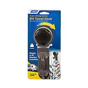 Camco RV Towel Hook | Add Hooks Inside/Outside Your RV | Strong Mechanical Suction Cup Hook (44028) , Black
