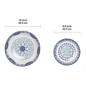 Bico Blue Talavera Ceramic Pasta Bowl, Set of 5(1 unit 214oz, 4 units 35oz), for Pasta, Salad, Microwave & Dishwasher Safe, House Warming Gift