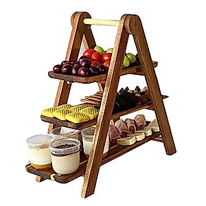 3 Tier Tray Serving Stand Acacia Wood Platter Charcuterie Tiered Set for Entertaining Gethering Food Display Vendor Events Fruit Dessert Appetizer Cheese
