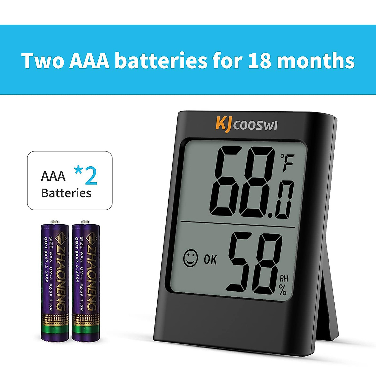 Humidity Gauge, 2 Pack Indoor Thermometer for Home Digital Hygrometer Room Thermometer and Humidity Gauge with Temperature Humidity Monitor AAA Battery Powered(Color: Black and White)