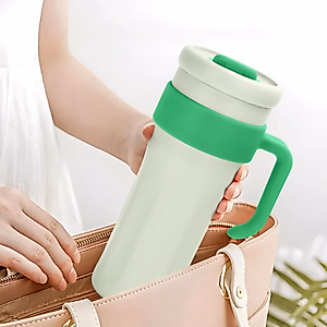 40oz Insulated Tumbler with Lid and Straw, Stainless Steel Water Bottle Cups with Handle, Leak-proof Travel Coffee Mug for Hot and Cold Beverages (Green)