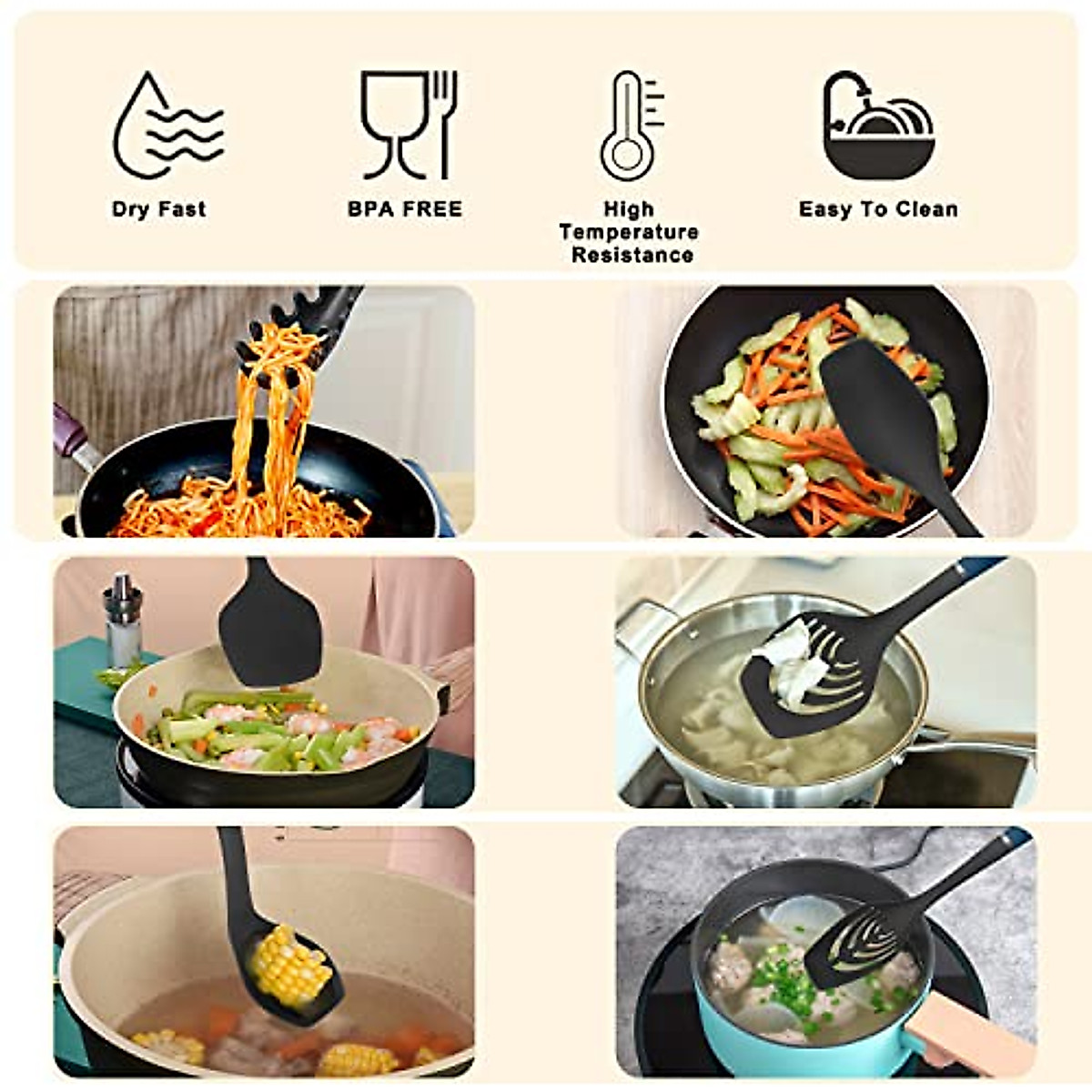FIVETAS Kitchen Utensils Set with Holder, Nylon Cooking Utensils Set,6Pieces Stainless Steel Knives Set for Kitchen,Vegetable Peeler Knife,Cheese Grater,Cleaning Brush and 2 Plastic Cutting Boards.