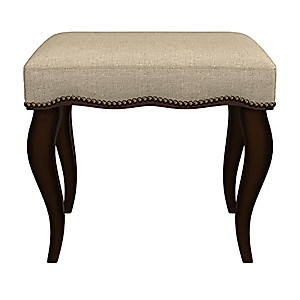 Hillsdale Furniture Hamilton Backless Vanity Stool, Burnished Oak Wood and Ivory Upholstery with Nail Head Trim