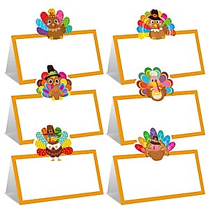 48 Pcs Thanksgiving Turkey Place Cards Turkey Seating Name Tags Placecard Holders Seating Thanksgiving Name Cards Tents for Dinner Party Birthday Wedding Supplies
