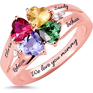 Personalized 4 Birthstone Rings for Mothers 925 Sterling Silver Birthday Mothers Day Gifts, Mothers Rings Family Rings with Birthstones for Mom Custom Birth Stone Rings for Women Grandma Wife Nana