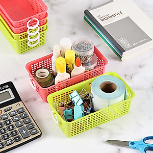 Haodehen 12 Packs Plastic Storage Baskets with Handle, Small Plastic Desktop Organizer Bins