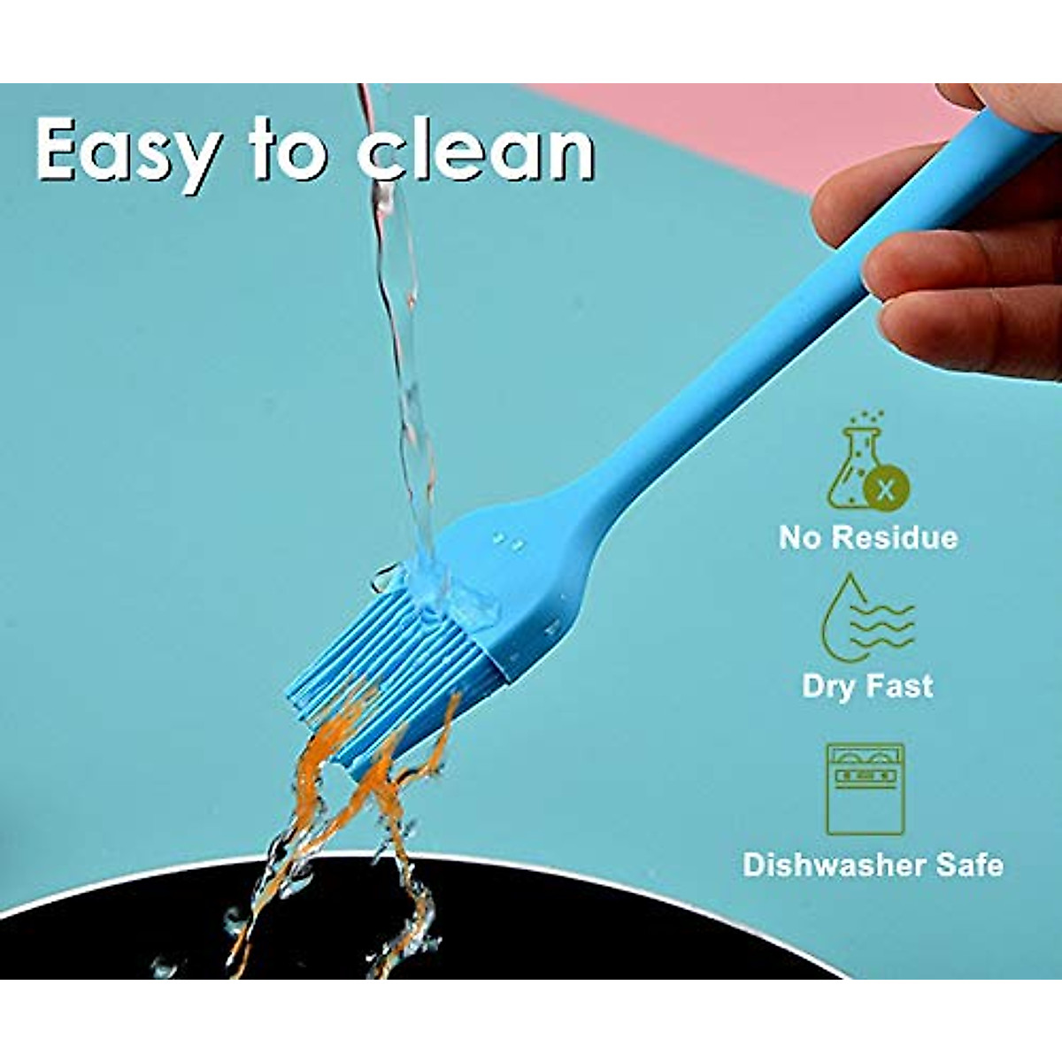 JIANYI Silicone Basting Brush, Food Grade Spread Oil Butter Sauce Marinades for BBQ Grill Baste Pastries Cakes Meat Sausages Desserts and Kitchen Baking, Cooking (Blue + Green)
