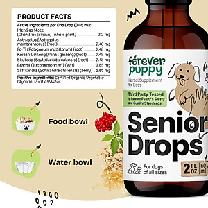 Senior Dogs Drops - Thyroid, Immune & Brain Support Complex for Elderly Dogs of All Breeds & Sizes - Vitamins and Supplements for Older Dogs - Senior Dog Food Supplements - 2 oz