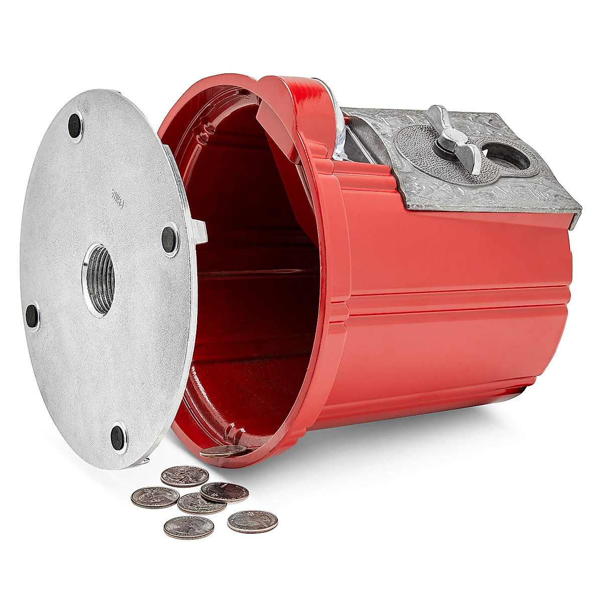 Gumball Machine - 15 Inch Candy Dispenser with Stand for 0.62 Inch Bubble Gumball - Heavy Duty Red Metal with Large Glass Bowl - Easy Twist-Off Refill - Free or Coin Operated - by The Candery