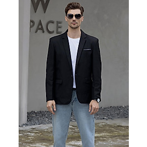 Beninos Mens Slim Fit Casual One Button Blazer Jacket (L, 302Black)