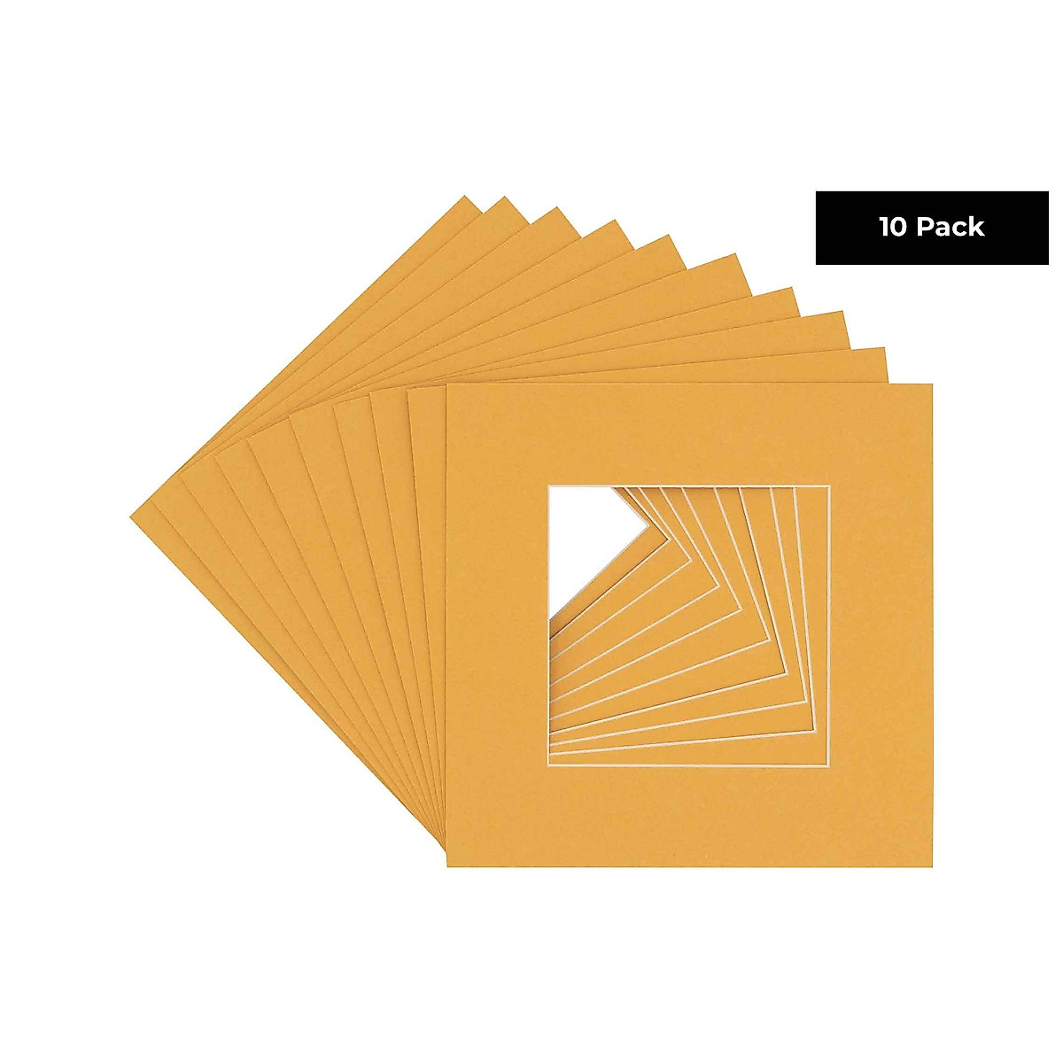 Topaz Orange Acid Free 10x10 Square Picture Frame Mat with White Core Bevel Cut for 6x6 Pictures - Fits 10x10 Frame - Pack of 10 Matboard Show Kits With Acid Free Backings & Clear Bags