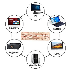 Wireless Keyboard and Mouse Combo,104 Keys Ergonomic Cute Desktop Game Keyboard and Mouse Sets for Girls for Home Office Work Gaming,Valentine's Birthday Gift (Milk Tea)