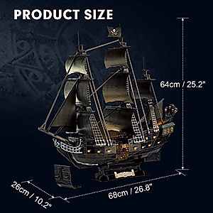 3D Puzzle for Adults Moveable LED Pirate Ship with Detailed Interior Decoration, Large Queen Anne's Revenge Desk Puzzles, Difficult 3D Puzzles with Lights Gifts for Men Women