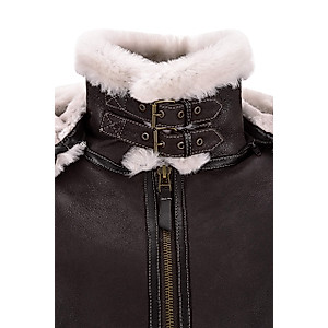 Men's Aviator RAF Classic B3 Sheepskin Bomber Flying Real Leather Jacket 116117 (XL, Brown/Beige)