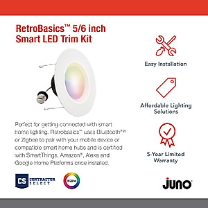 Juno RB56SC RGBW MW CP4 M2 RetroBasics Retrofit Smart LED Downlight, Switchable 2700K - 5000K, RGBW Color Changing, Matte White, 5 to 6 Inch, 4 Pack