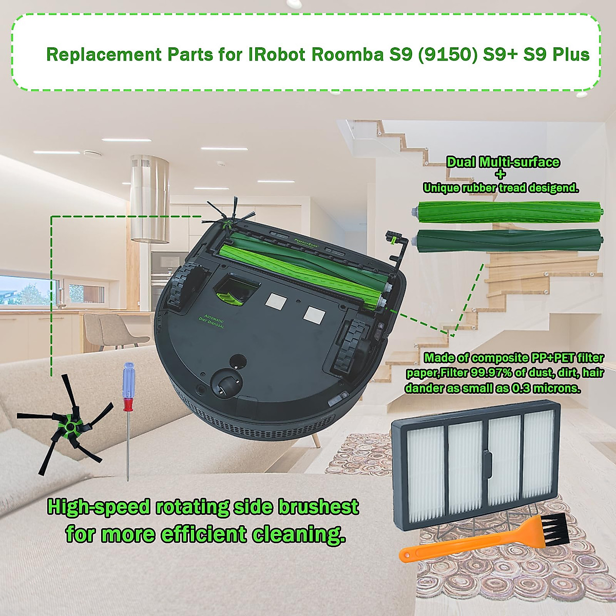 Replacement Parts for iRobot Roomba s9 (9150) s9+ s9 Plus (9550) s Series Robot Vacuum Cleaner Accessory Kit