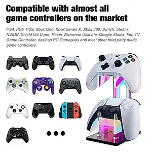 NiHome Iridescent Acrylic 2-Tier Universal Game Controller Headset Holder Stand for PS5 Xbox ONE Switch Colorful Controller Stand Gaming Accessories Anti-Slip Stable Acrylic Clear Headphone Holder