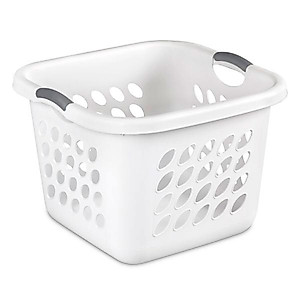 Square Laundry Hamper Clothes Storage Basket with Holes 53L White with Grey Handles Utility Room Garage Closet Made in US (2)