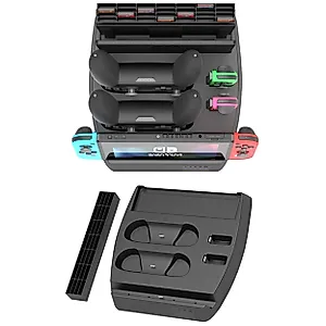 Skywin Switch Charging Dock - Charging Dock and Game Holder for Switch Console, Joy-Con Controllers, Switch Pro Controllers, Charging Base and Up to 28 Games