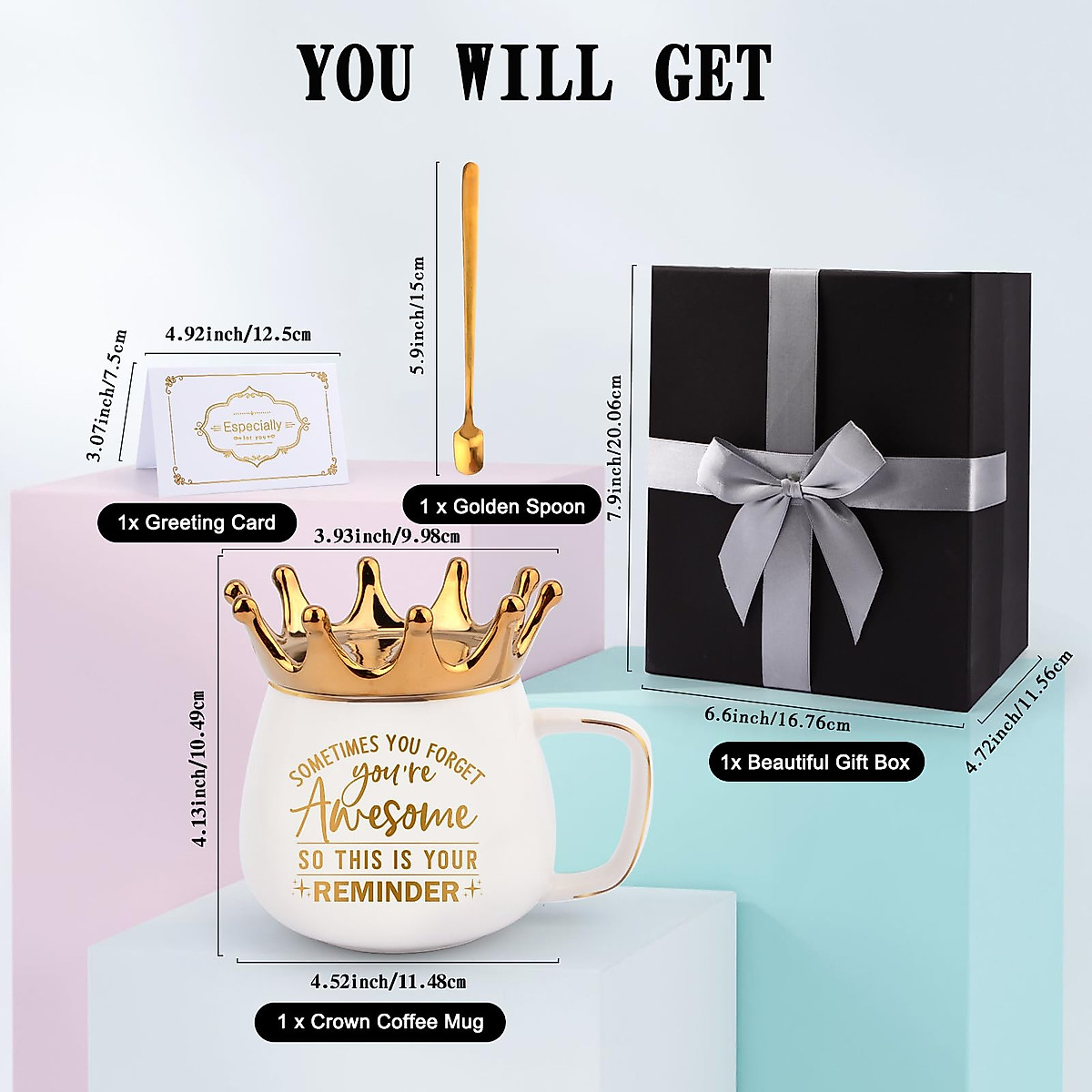 Coffee Mugs for Women, Thank You Gifts for Women Coworkers, Awesome Gifts & 2024 Graduation Gifts, Birthday Gift Sets for Women Friendship Appreciation Gifts for Boss-Unique Crown Gifts