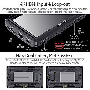 FEELWORLD FW568 V3 6 inch DSLR Camera Field Monitor with Waveform LUTs Video Peaking Focus Assist Small Full HD 1920x1080 IPS with 4K HDMI 8.4V DC Input Output Include Tilt Arm