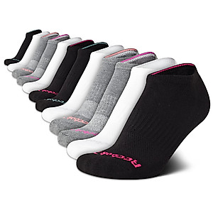 Reebok Women's Low Cut Socks - 12 Pack Performance Cushioned Comfort No Show Socks - Athletic Socks for Women (4-10), Size 4-10, BlackWhiteGrey