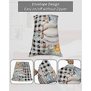 Thanksgiving Pillow Covers Standard Size Set of 2 Bed Pillow, Farmhouse Black Plaid Fall Pumpkin Maple Leaves Plush Soft Comfort for Hair/ Skin Cooling Pillowcases with Envelop Closure 20''x26''