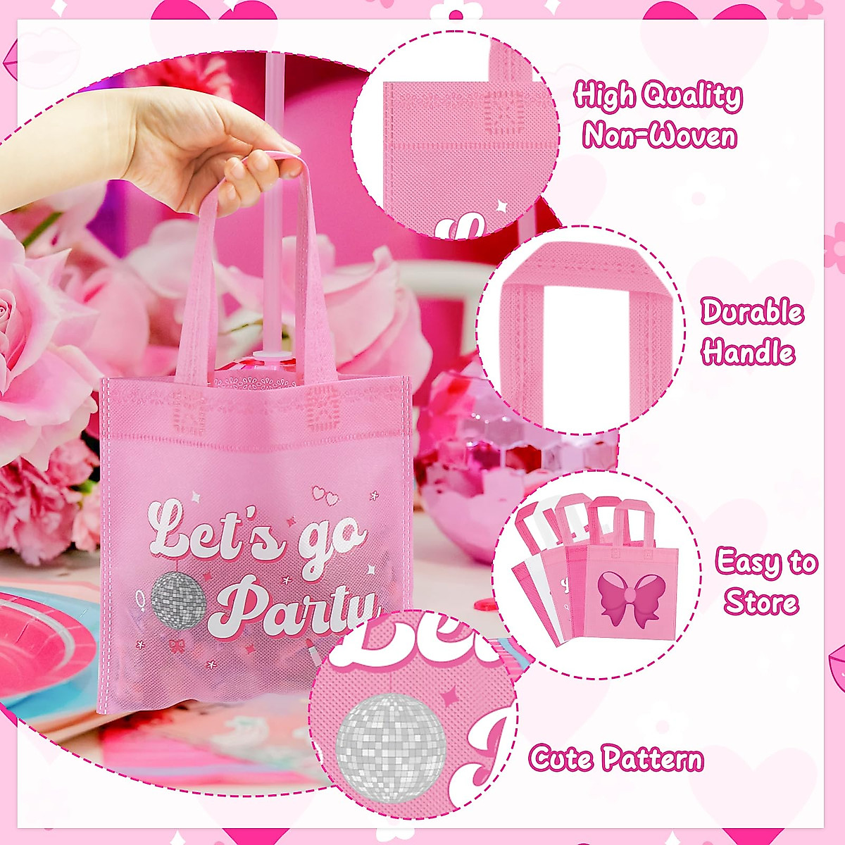 FHzytg 20Pcs Pink Girl Party Favor Bags, Hot Pink Princess Party Candy Bags Gift Bags Pink Theme Party Treat Goodie Bags for Pink Princess Birthday Baby Shower Bachelorette Party Decoration