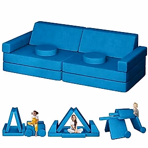 linor Modular Kids Play Couch 10Pcs, 65.4" Kids Couch for Playroom Bedroom, Multifunctional Modular Toddler Couch, Over 10 Combinations Creative Sofa for Imaginative Kids (Navy)
