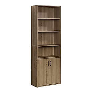 Sauder Beginnings Bookcase with Doors, L: 24.65" x W: 11.65" x H: 71.14", Summer Oak Finish