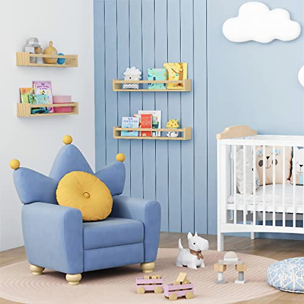 Forbena Natural Wood Nursery Bookshelves for Wall, 24 Inches Long Floating Book Shelves, Wall Mounted Bookcase for Teen Girl Boy Kids Room Bedroom, Playroom Organizer, Bathroom Decor (4-Pack)