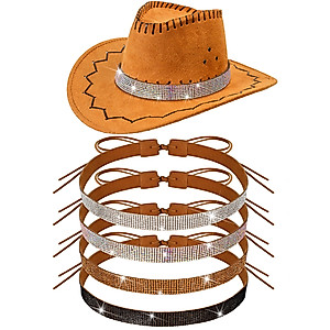 Riceshoot 4 Pcs Bling Rhinestone Hat Band Cowboy Hatband Adjustable Cowgirl Hat Belt Western Style Hat Jewelry for Women Men (Colorful)