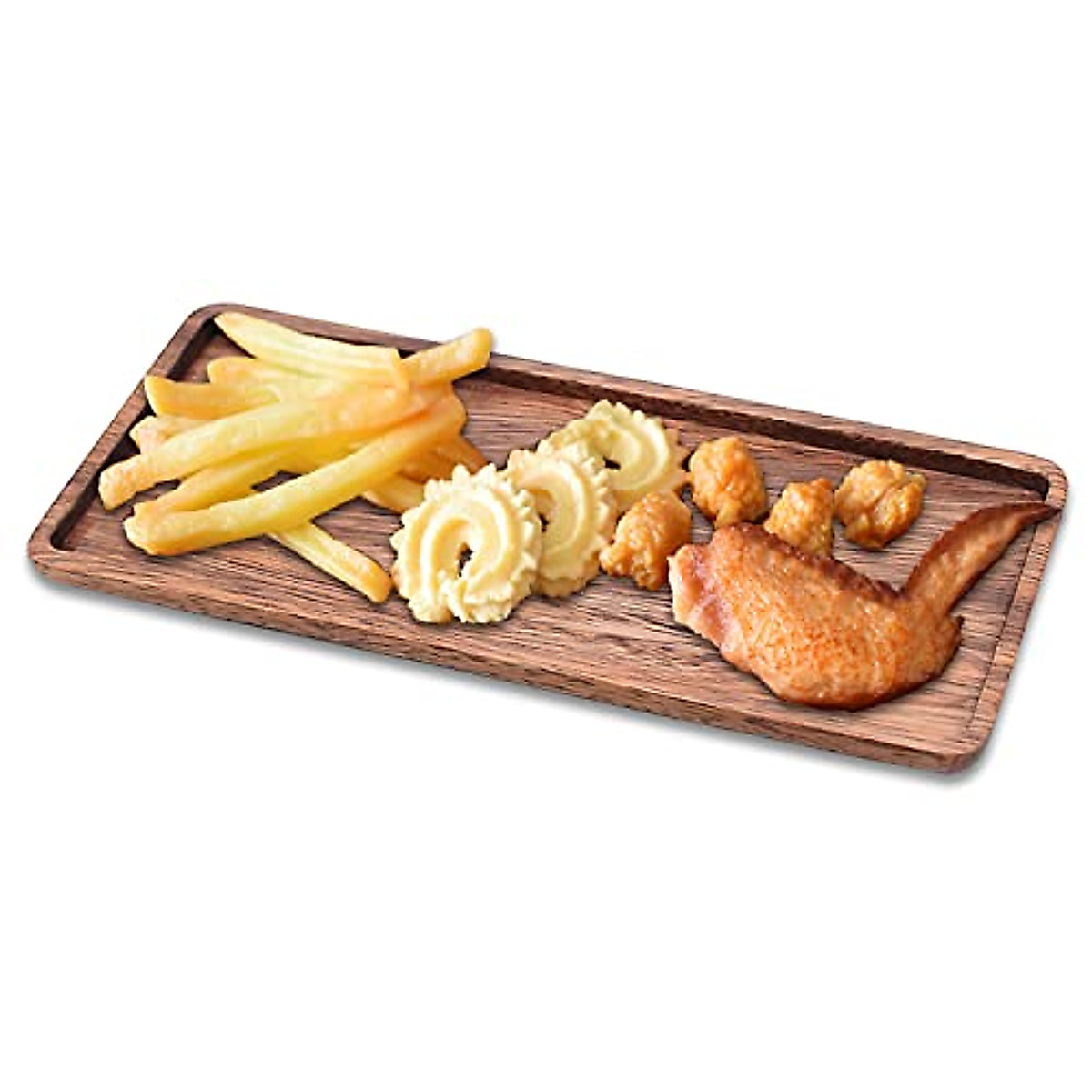 13.8 Inch Solid Wood Serving Platters and Trays of Natural Acacia Wood with Edge,Rectangular Avoid Sliding and Spilling Food